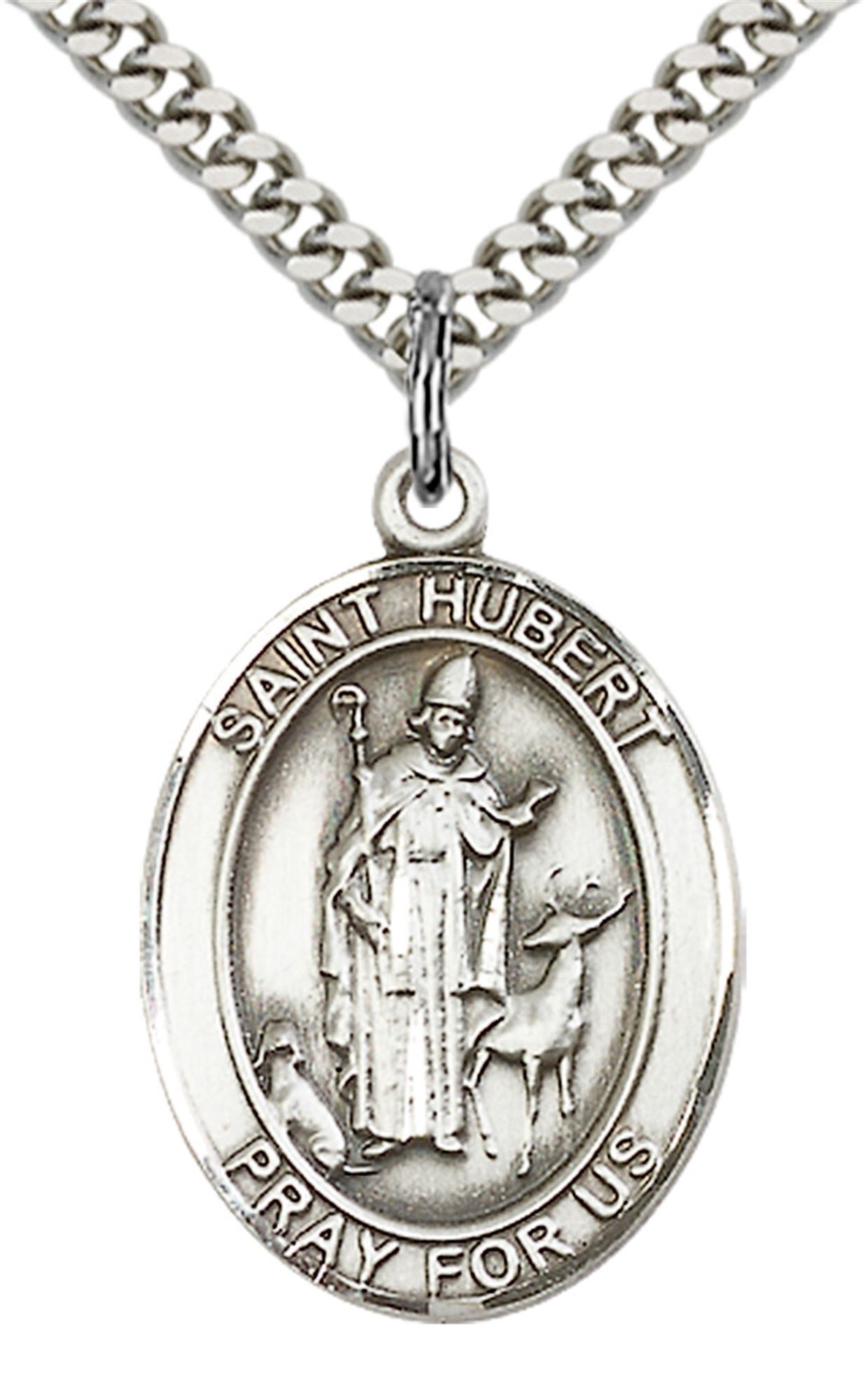 STERLING SILVER ST HUBERT OF LIEGE PENDANT WITH CHAIN - 1" x 3/4 ...