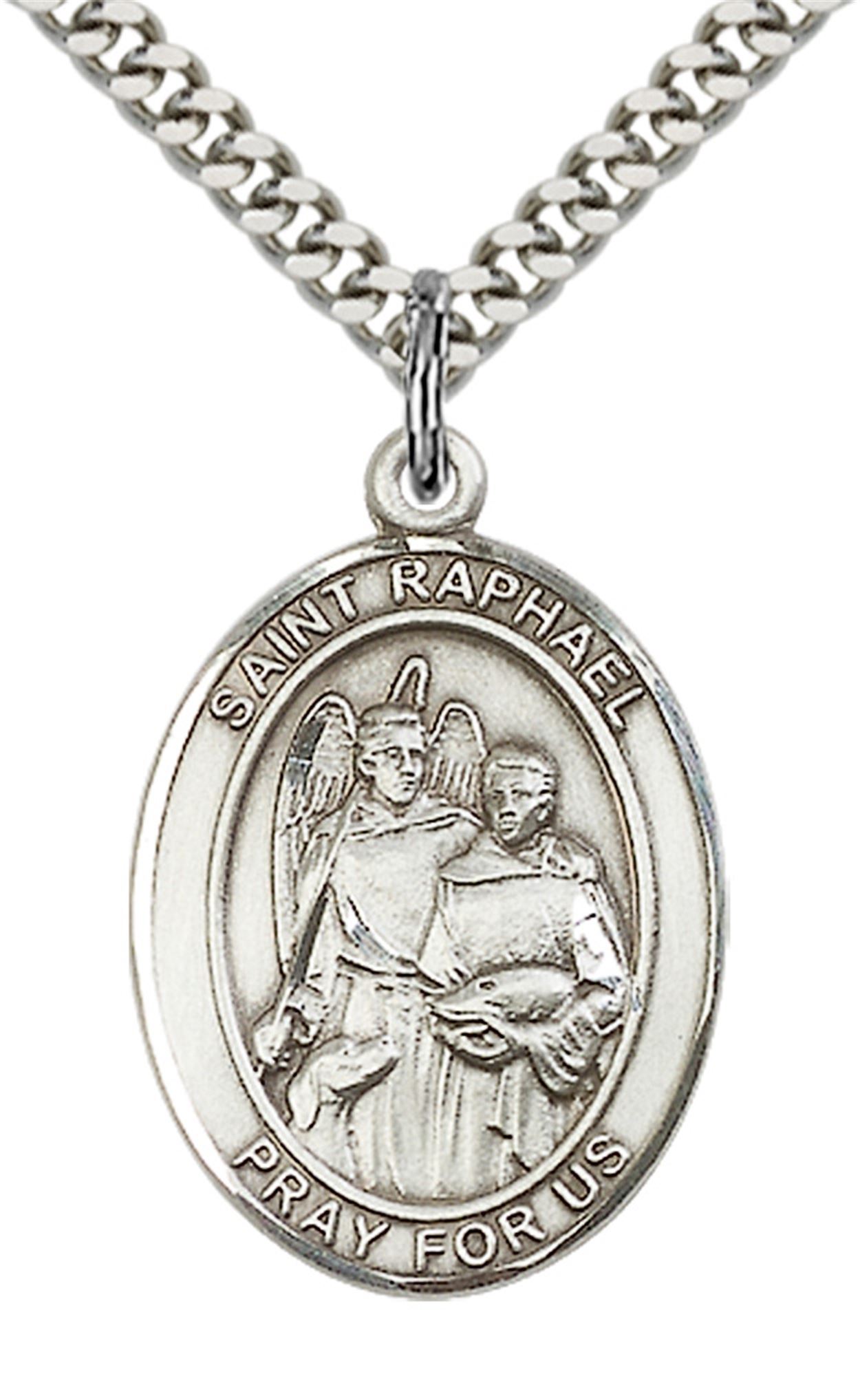 STERLING SILVER ST RAPHAEL THE ARCHANGEL PENDANT WITH CHAIN - 1" x 3/4 ...