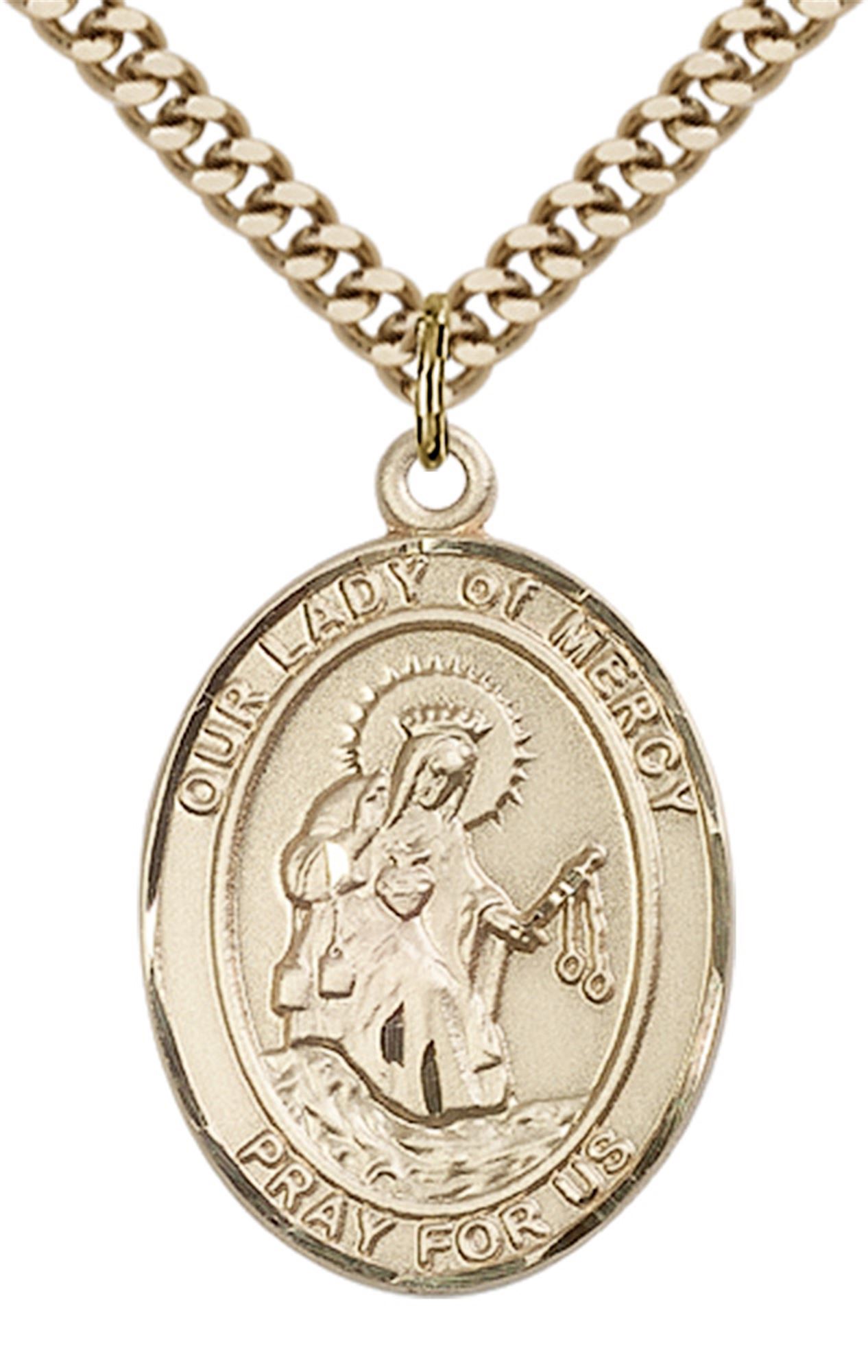 14KT GOLD FILLED OUR LADY OF MERCY PENDANT WITH CHAIN - 1" x 3/4 ...