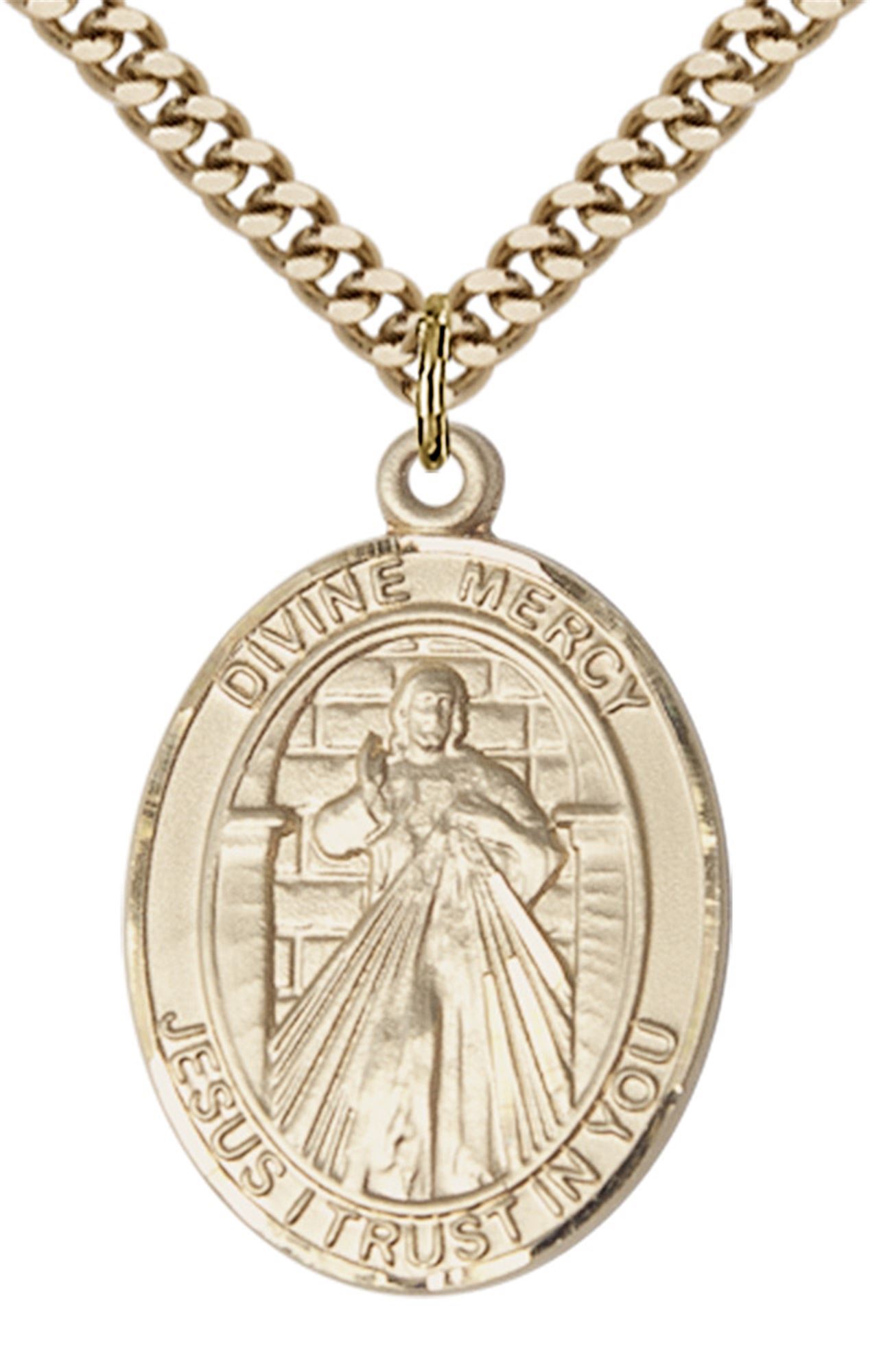 14KT GOLD FILLED DIVINE MERCY PENDANT WITH CHAIN - 1" x 3/4" | EWTN ...