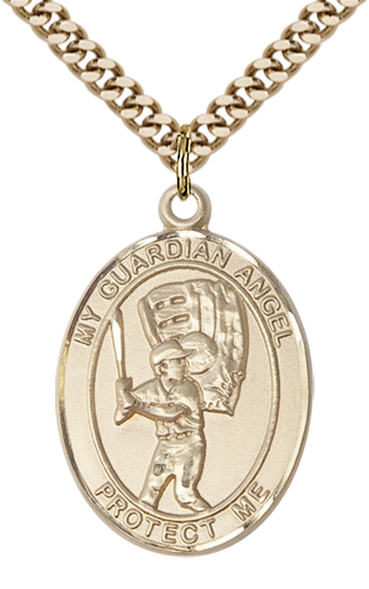14KT GOLD FILLED GUARDIAN ANGEL BASEBALL PENDANT WITH CHAIN - 1" x 3/4 ...