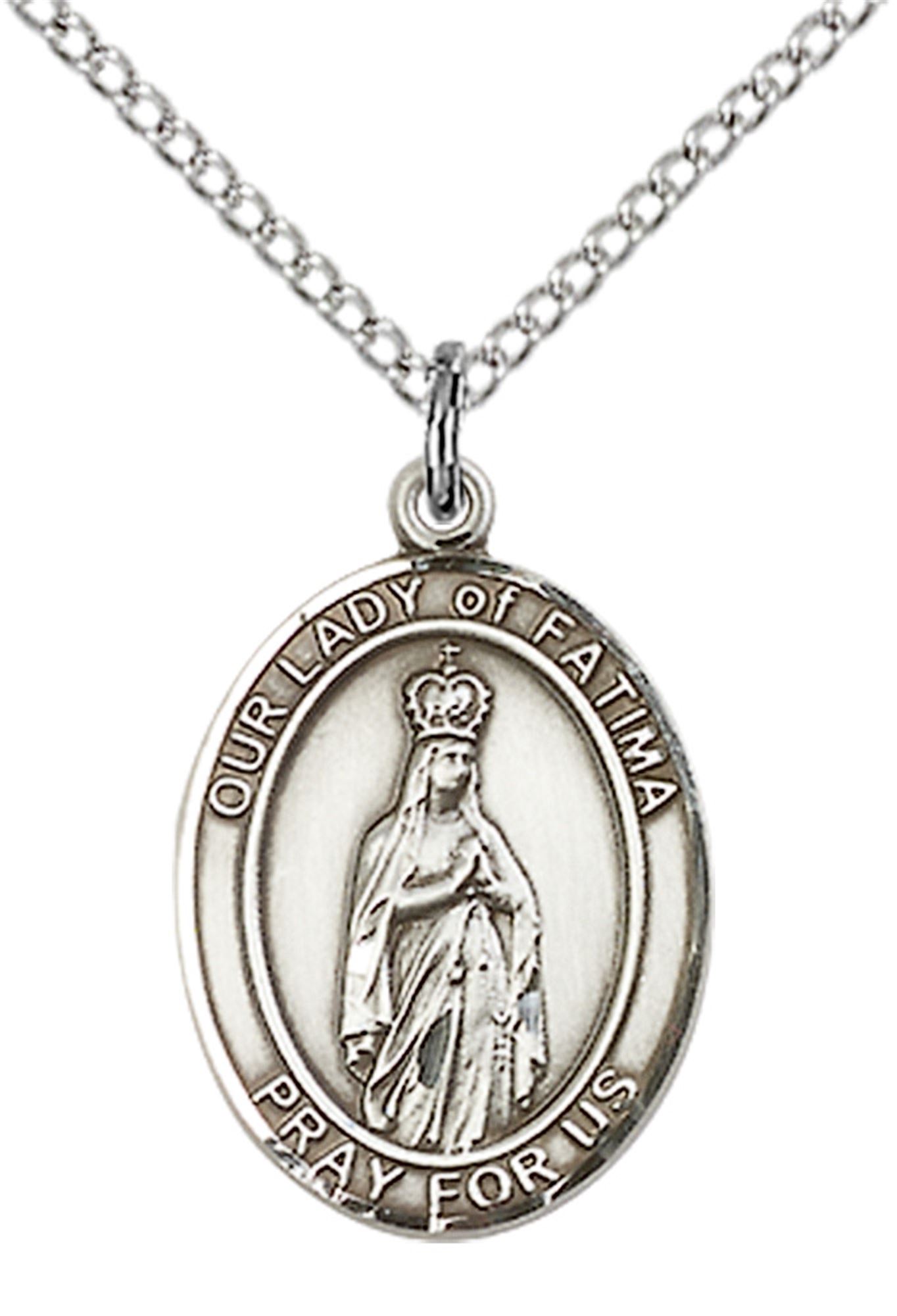 STERLING SILVER OUR LADY OF FATIMA PENDANT WITH CHAIN - 3/4" x 1/2 ...