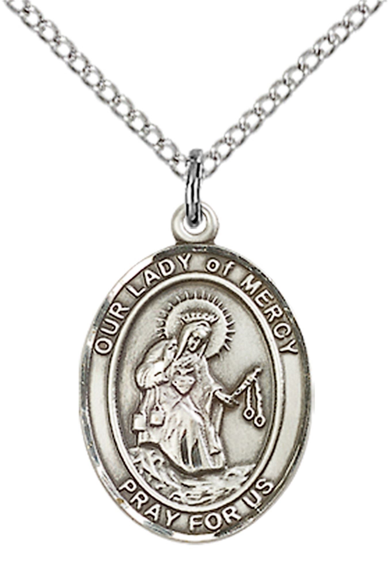 STERLING SILVER OUR LADY OF MERCY PENDANT WITH CHAIN - 3/4" x 1/2 ...