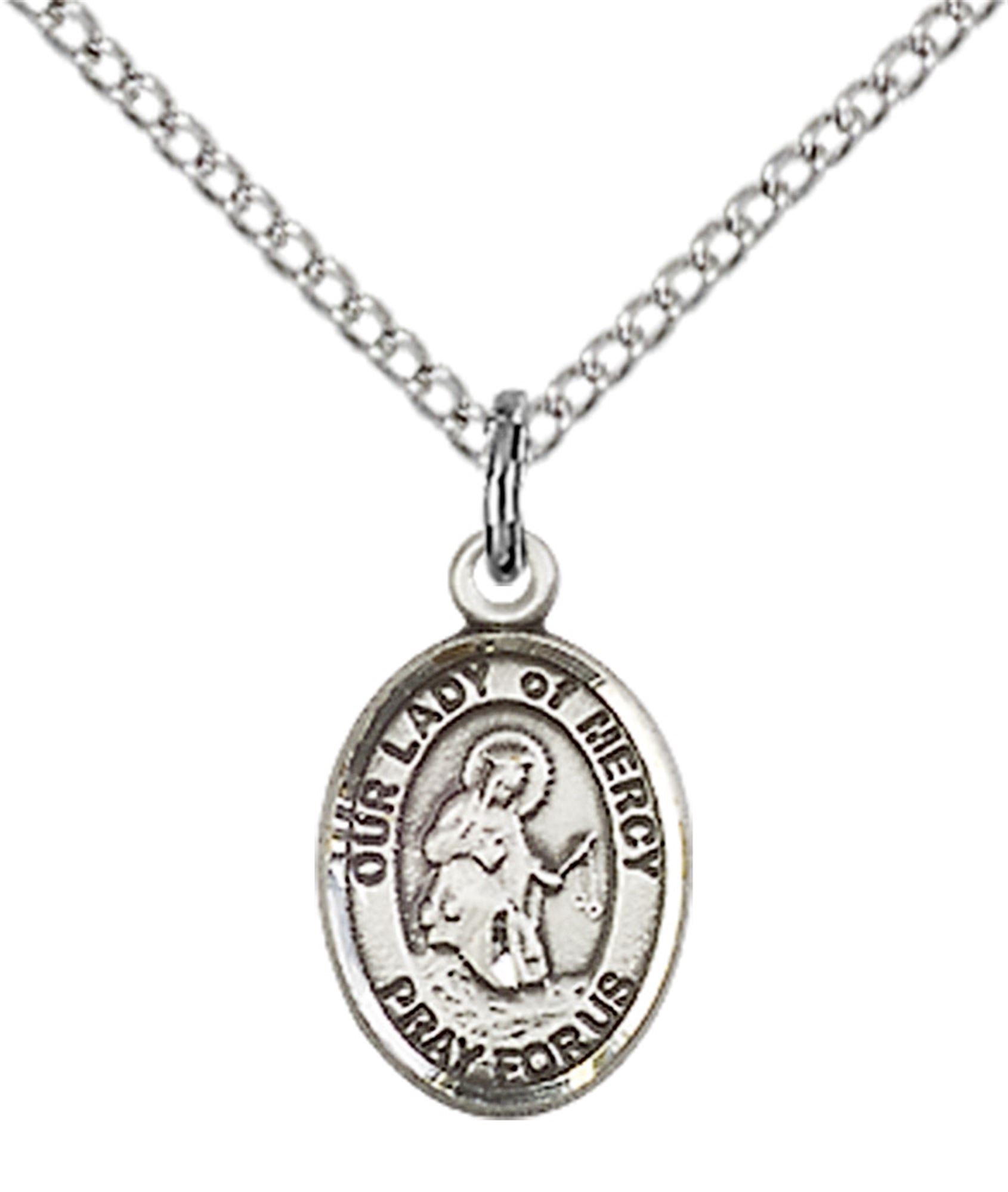 STERLING SILVER OUR LADY OF MERCY PENDANT WITH CHAIN - 1/2" x 1/4 ...