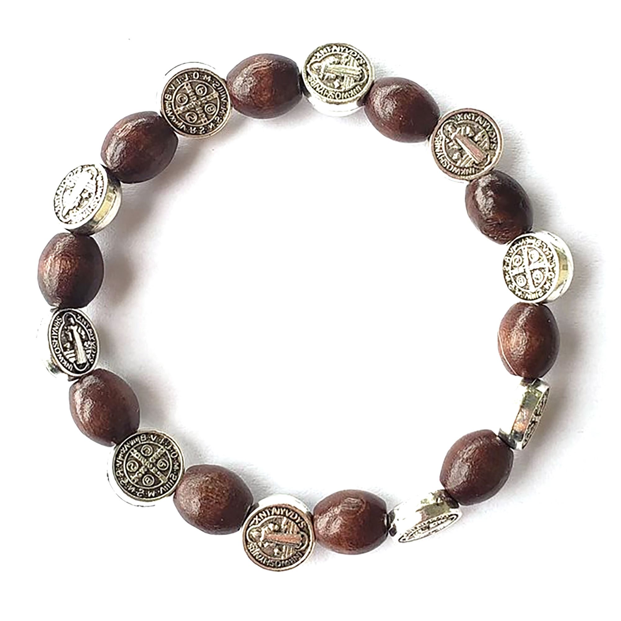 WOOD BEAD STRETCH BRACELET WITH ST. BENEDICT MEDALS | EWTN Religious ...