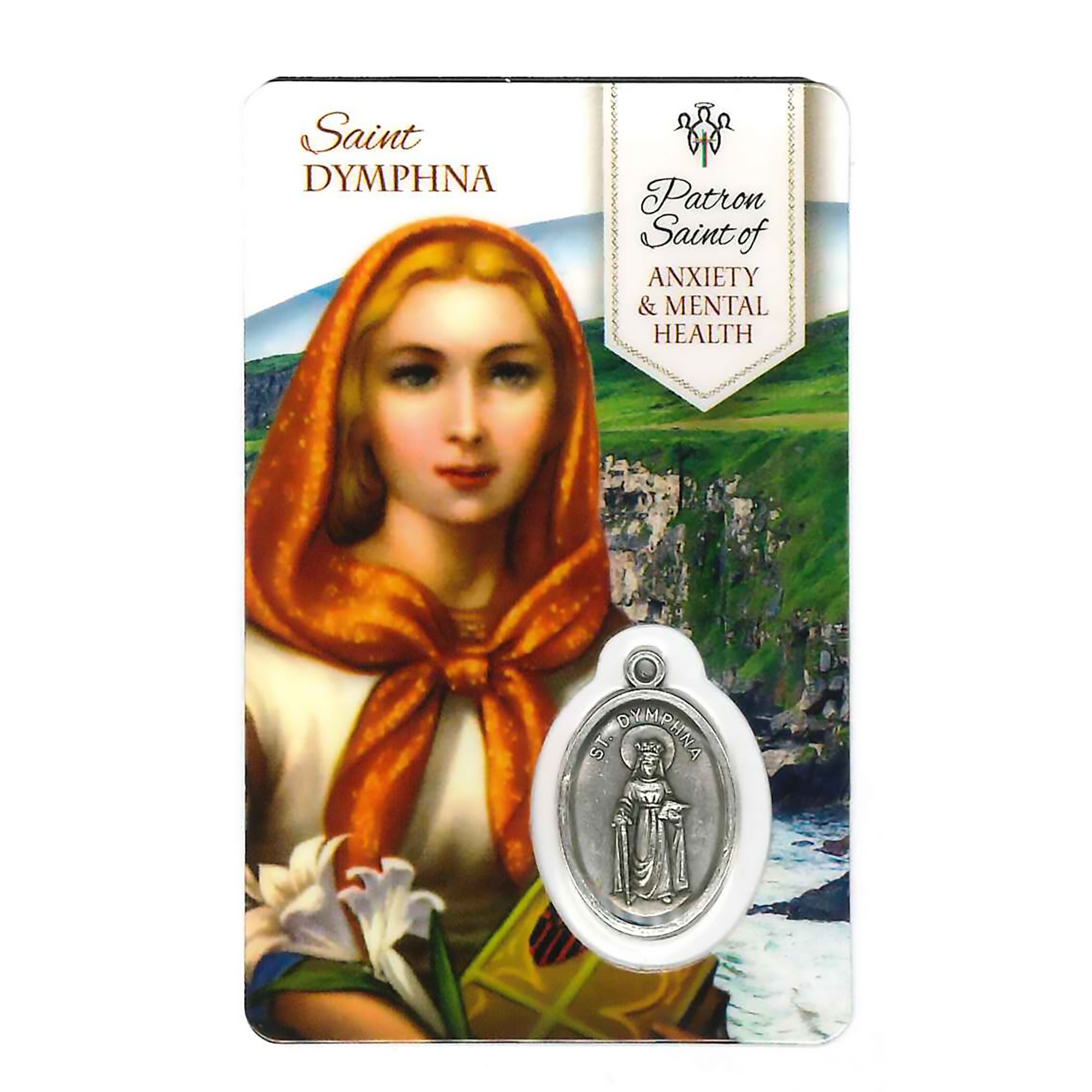 HEALING SAINT DYMPHNA - HOLY CARD WITH MEDAL | EWTN Religious Catalogue
