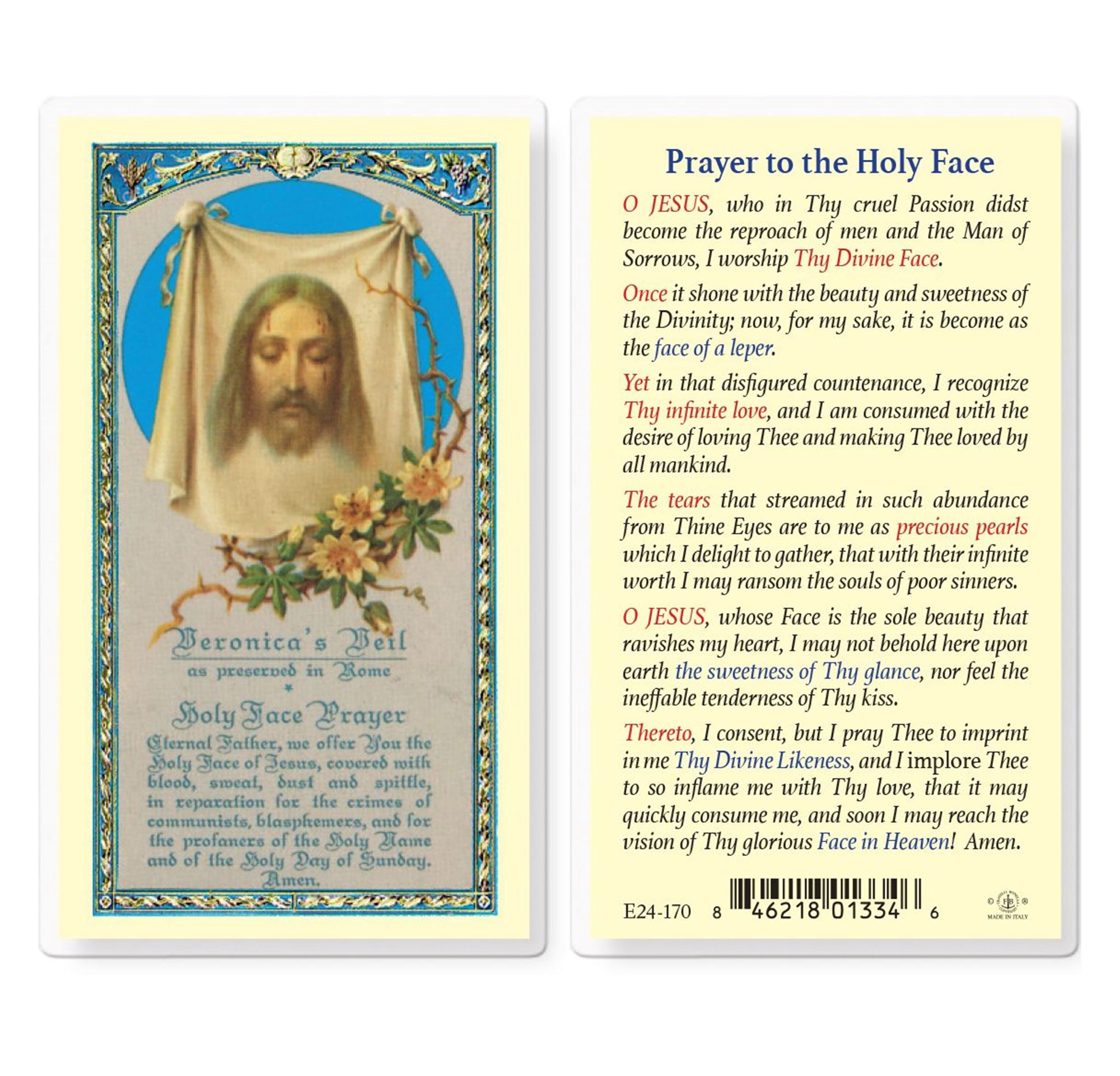LAMINATED HOLY CARD - HOLY FACE PRAYER | EWTN Religious Catalogue
