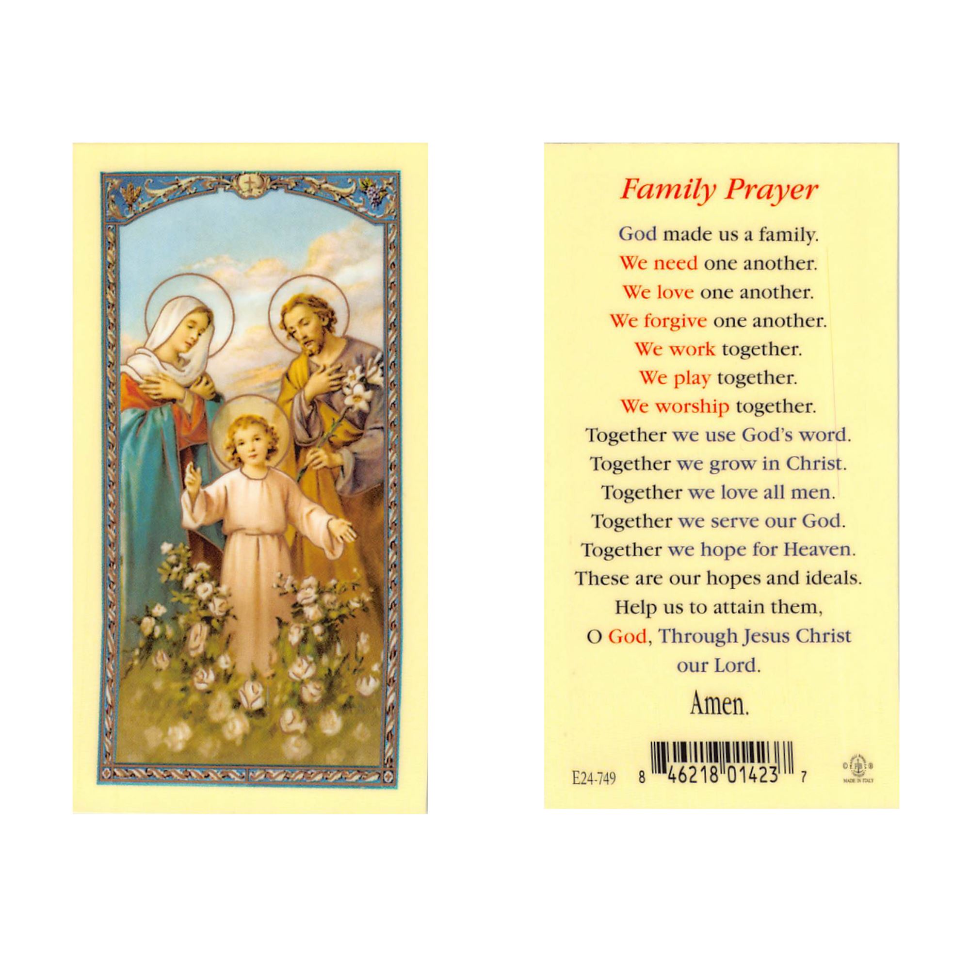 LAMINATED HOLY CARD FAMILY PRAYER | EWTN Religious Catalogue