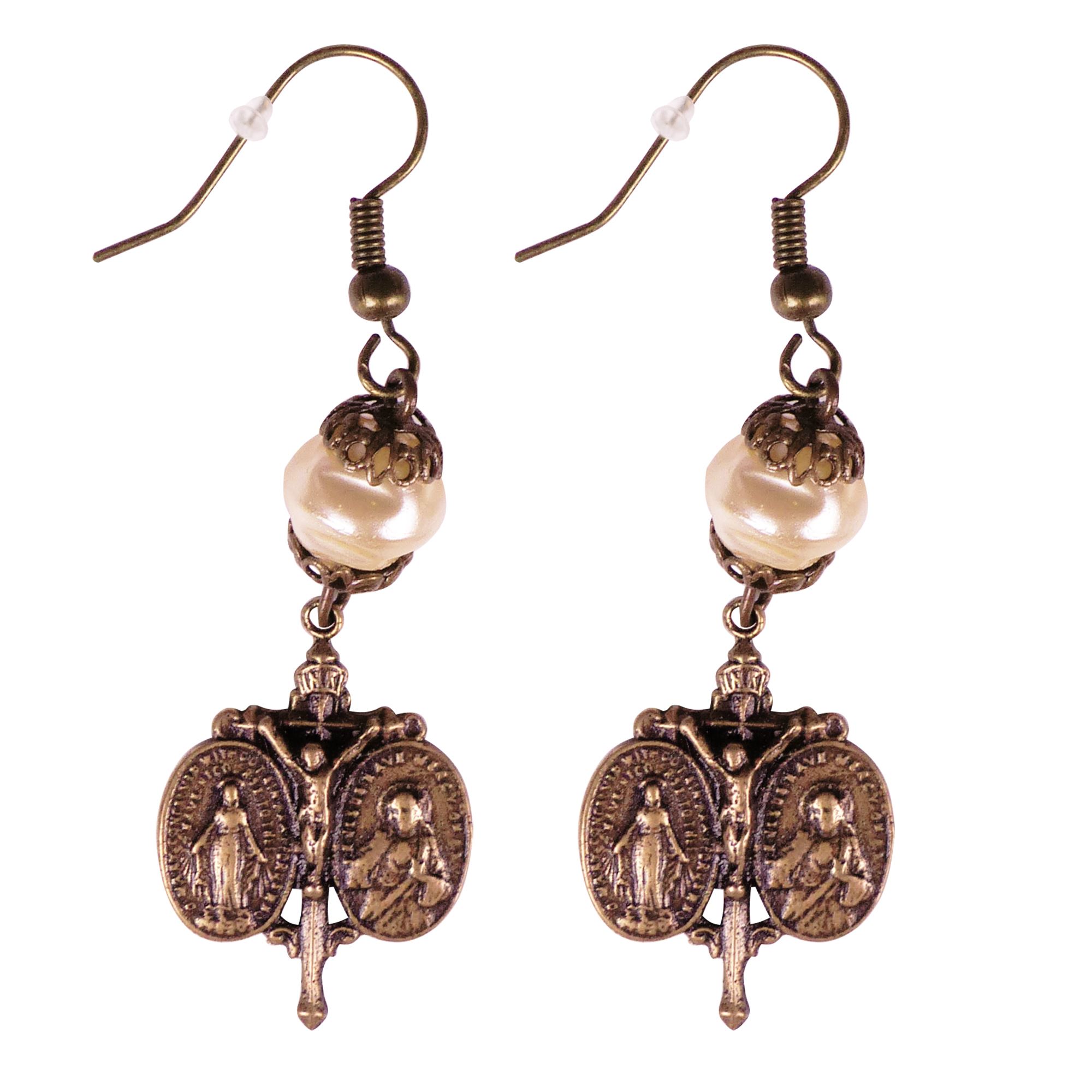 BRONZE CRUCIFIX, MIRACULOUS MEDAL AND SCAPULAR MEDAL EARRINGS | EWTN ...