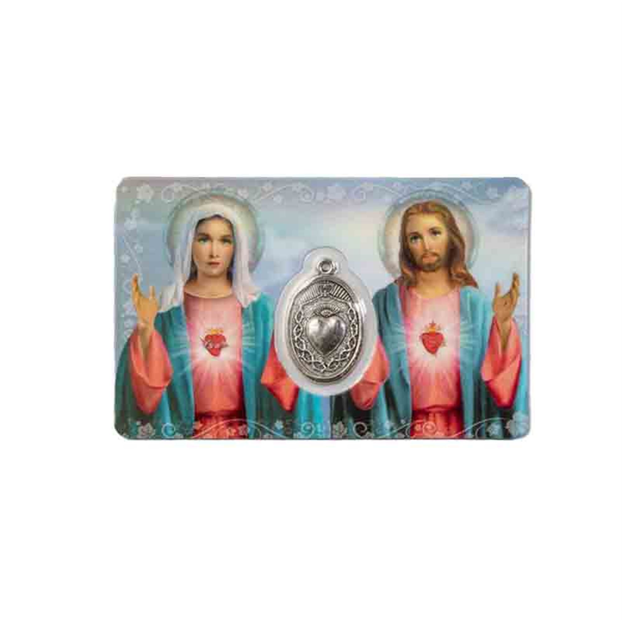 IMMACULATE HEART OF MARY & SACRED HEART OF JESUS HOLY CARD WITH MEDAL | EWTN Religious Catalogue