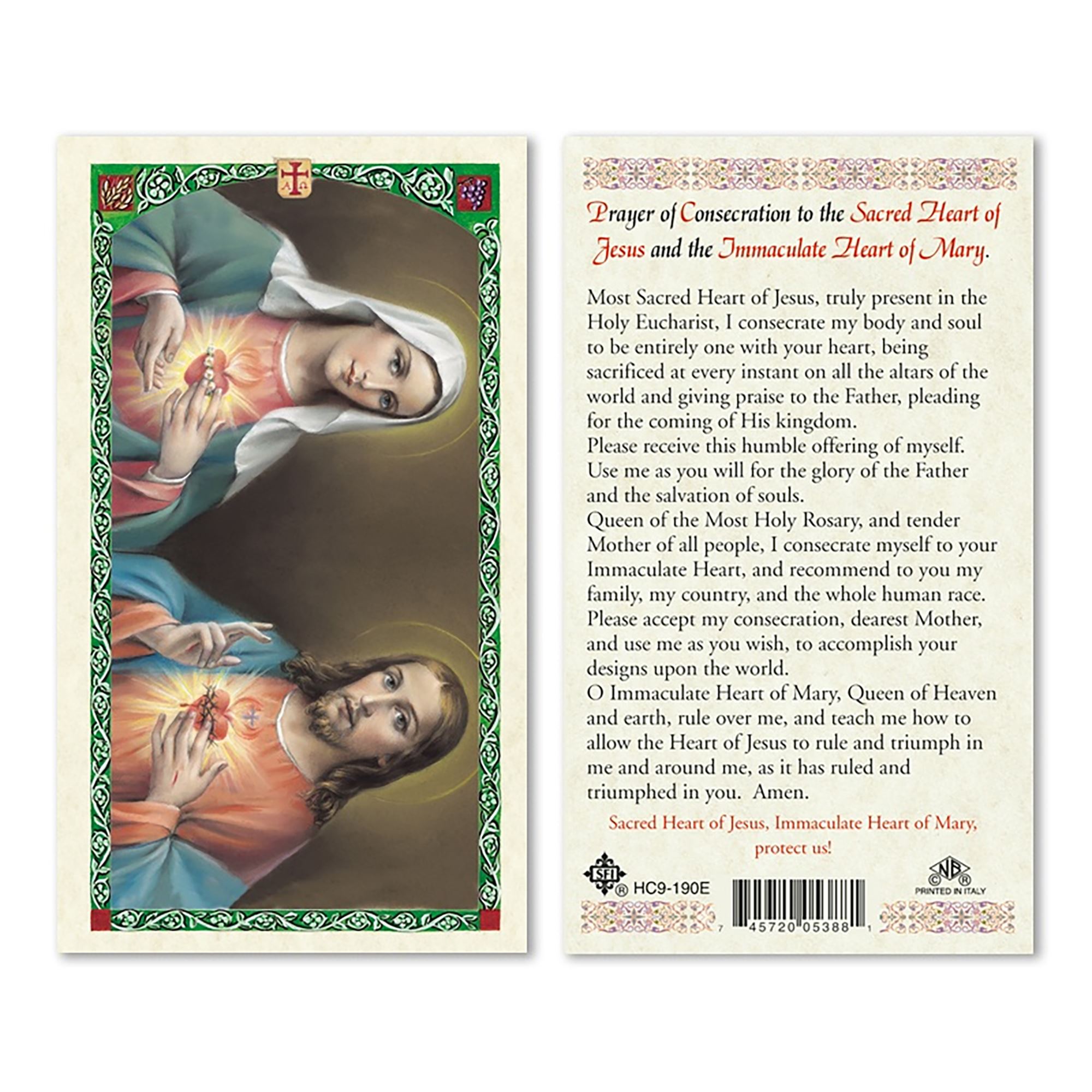 LAMINATED HOLY CARD - THE TWO HEARTS | EWTN Religious Catalogue