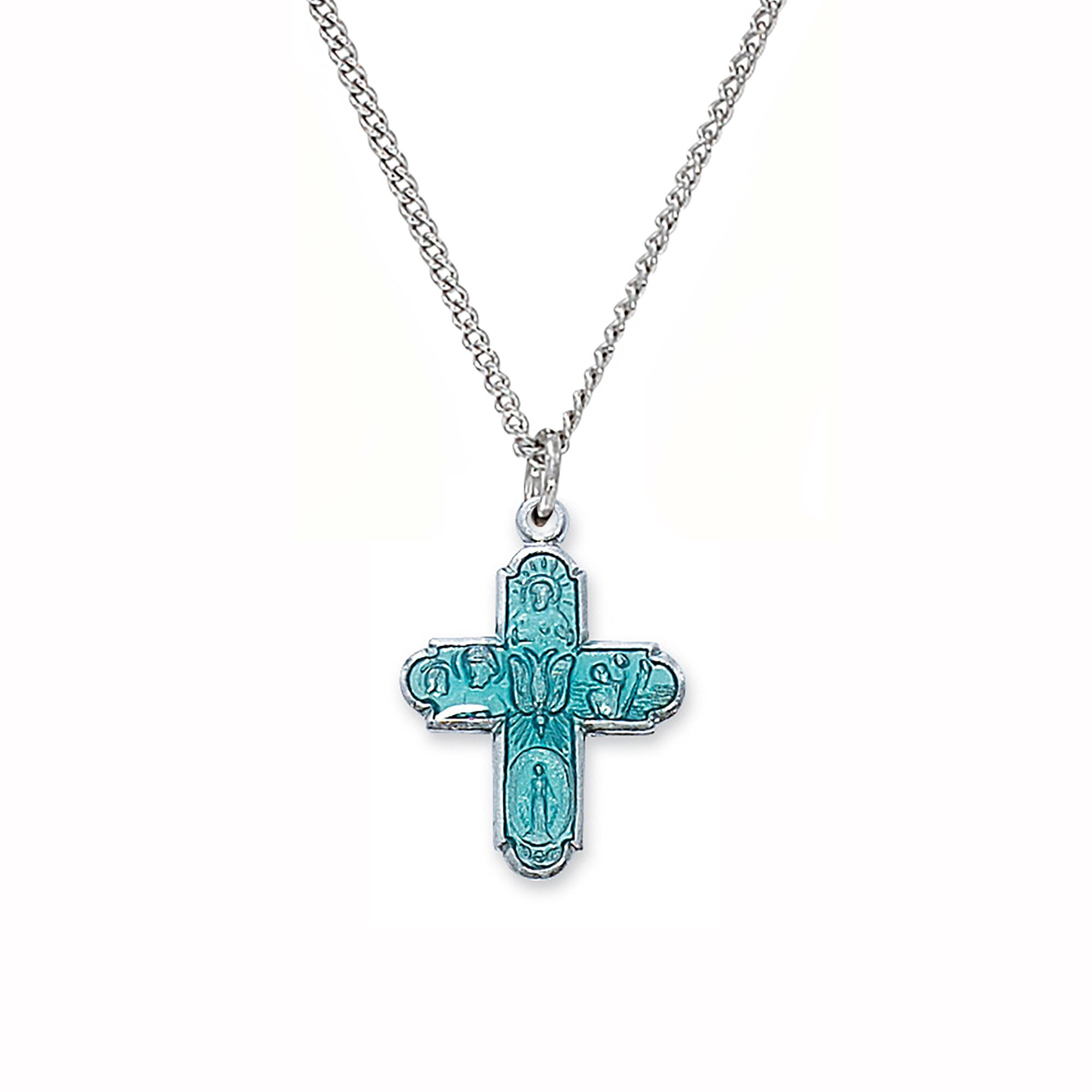 STERLING SILVER 4-WAY CROSS WITH BLUE ENAMEL | EWTN Religious Catalogue