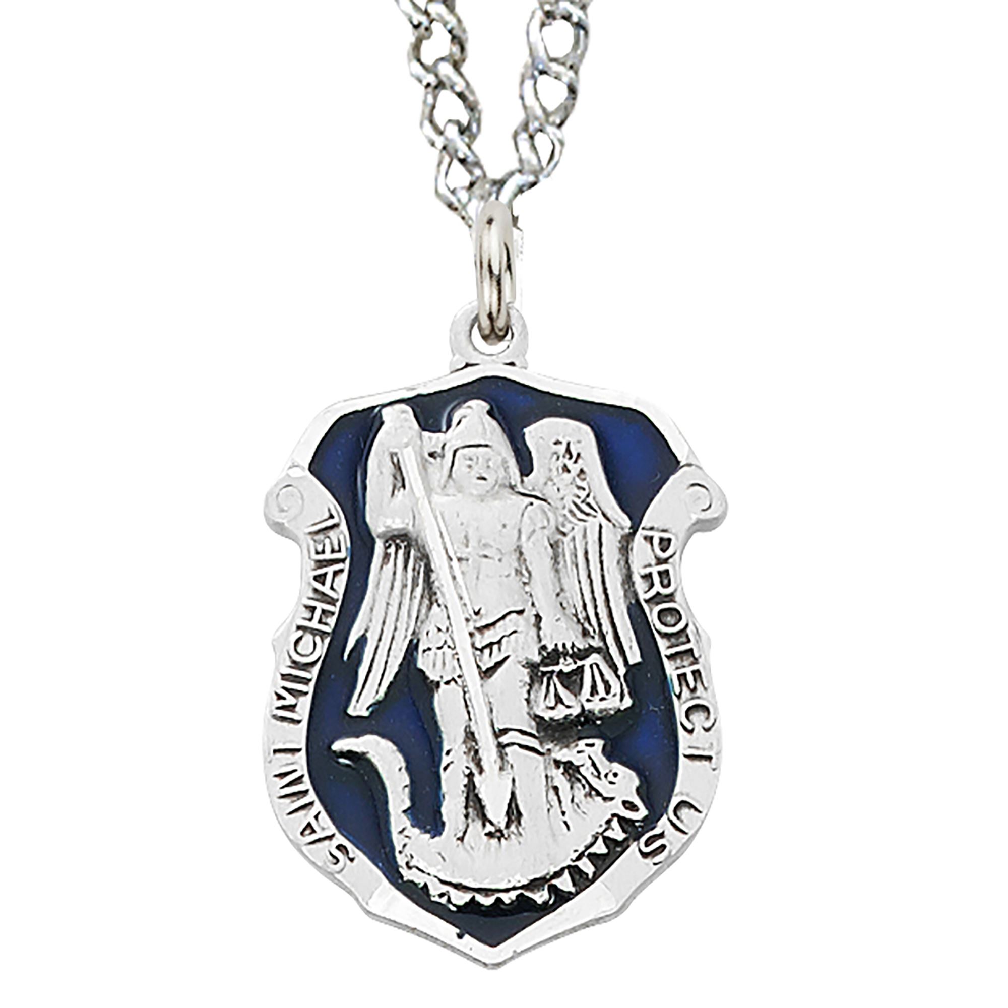 SAINT MICHAEL BADGE MEDAL WITH BLUE ENAMEL | EWTN Religious Catalogue