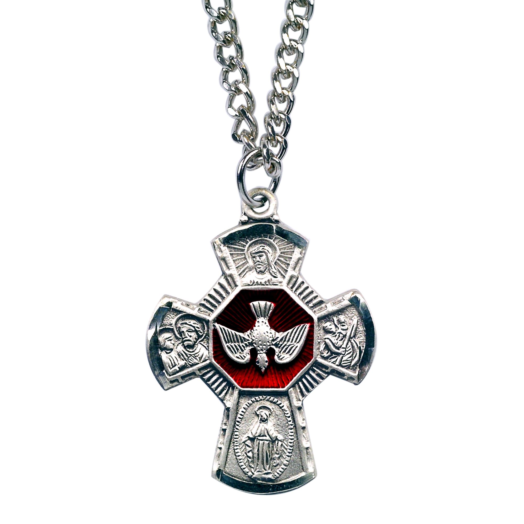 4-Way Holy Spirit Medal Sterling With Red Enamel | EWTNRC.com