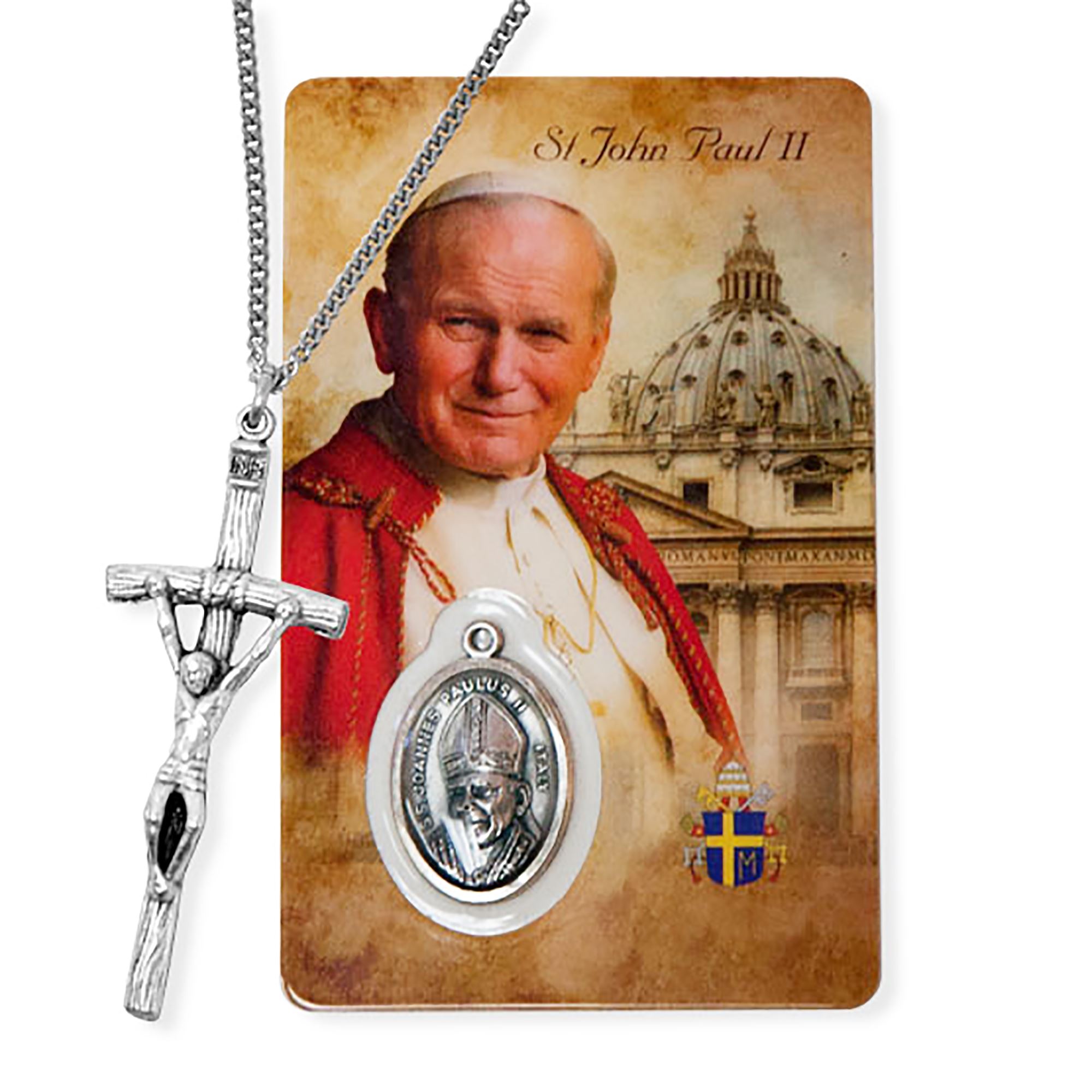 ST. JOHN PAUL II PAPAL CRUCIFIX WITH CHAIN AND HOLY CARD SET | EWTN Religious Catalogue