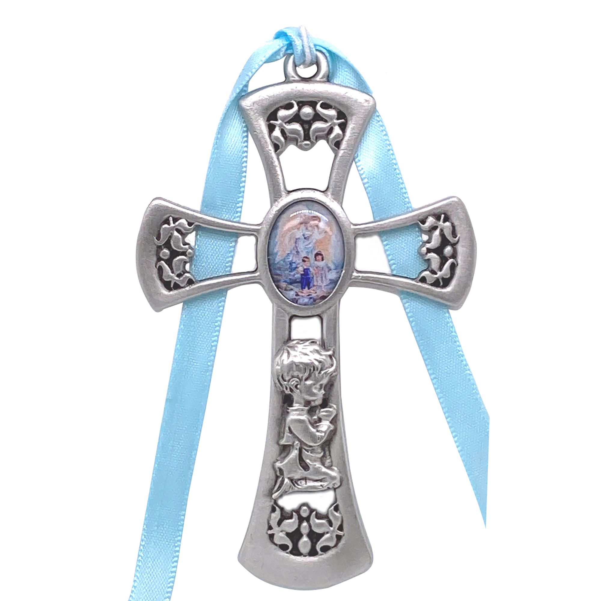 GUARDIAN ANGEL CRIB CROSS - BOY | EWTN Religious Catalogue