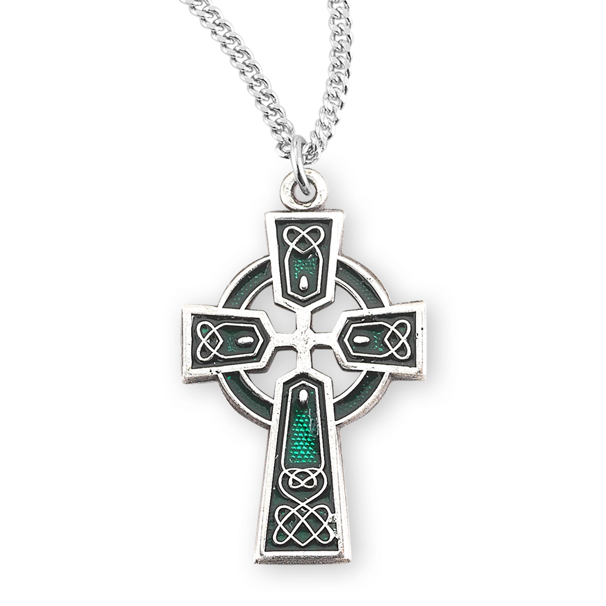 Celtic Cross - Sterling Silver with Green Enamel | EWTNRC.com