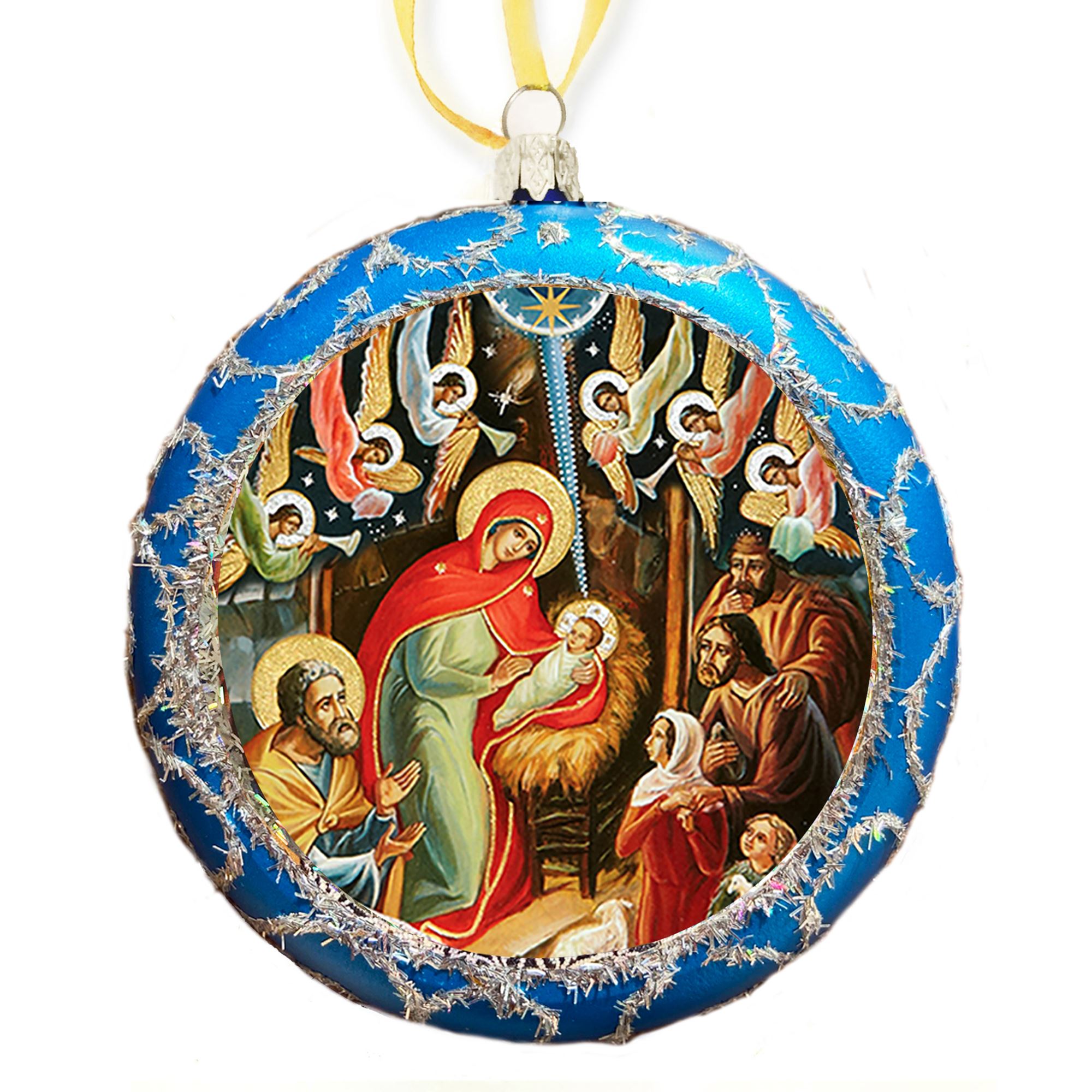 BLUE AND SILVER NATIVITY UKRAINIAN ICON ORNAMENT | EWTN Religious Catalogue