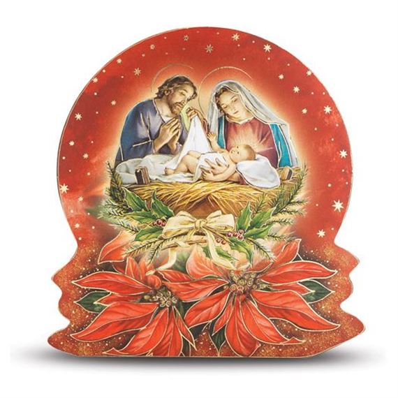 GOLD EMBOSSED NATIVITY WITH POINSETTIA PLAQUE | EWTN Religious Catalogue