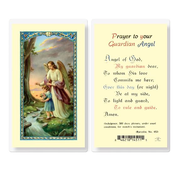 LAMINATED HOLY CARD - GUARDIAN ANGEL - GIRL | EWTN Religious Catalogue