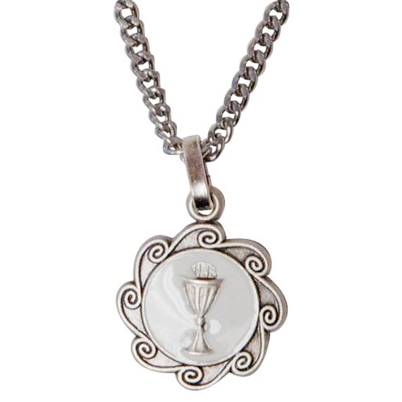 FIRST COMMUNION PENDANT WITH WHITE ENAMEL | EWTN Religious Catalogue