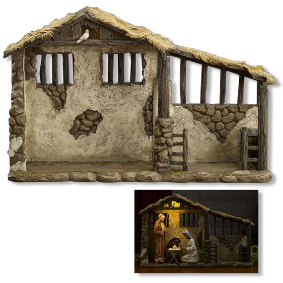 LIGHTED STABLE - REAL LIFE NATIVITY - 7 INCHES | EWTN Religious Catalogue