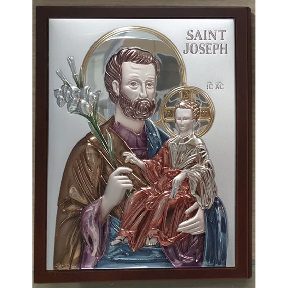 ST. JOSEPH SILVER ICON WITH COLOR | EWTN Religious Catalogue