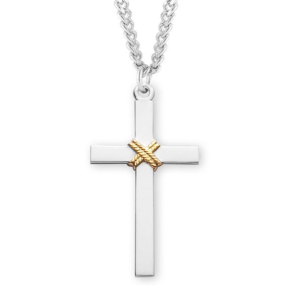 Two-Tone Cross with Rope Pendant on 24" Chain | EWTN Religious Catalogue