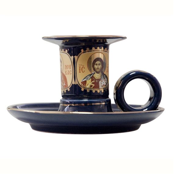 ICON CERAMIC CANDLE HOLDER - BLUE | EWTN Religious Catalogue
