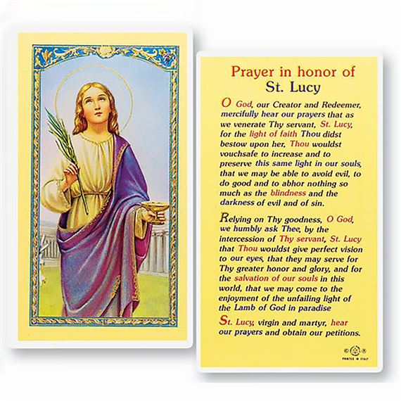 LAMINATED HOLY CARD - PRAYER TO ST. LUCY | EWTN Religious Catalogue