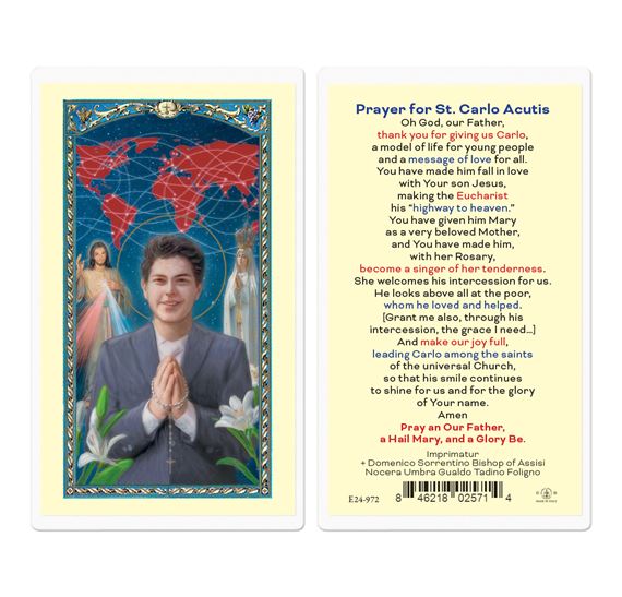 LAMINATED HOLY CARD - BLESSED CARLO ACUTIS | EWTN Religious Catalogue